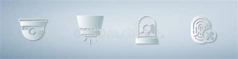 Set Security Camera Fire Sprinkler System Ringing Alarm Bell And Cancelled Fingerprint Paper