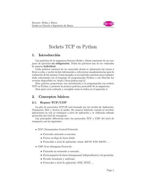 sockets tcp grado en ciencia e ingenier ́ıa de datos sockets tcp en