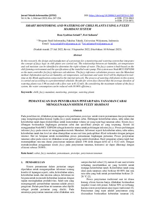 Pdf Smart Monitoring And Watering Of Chili Plants Using A Fuzzy Mamdani System
