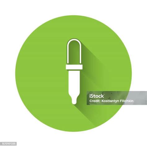 흰색 피펫 아이콘은 긴 그림자로 분리되어 있습니다 의료 화학 실험실 장비의 요소 의학 상징 녹색 원 버튼 벡터 건강 검진에 대한 스톡 벡터 아트 및 기타 이미지 Istock