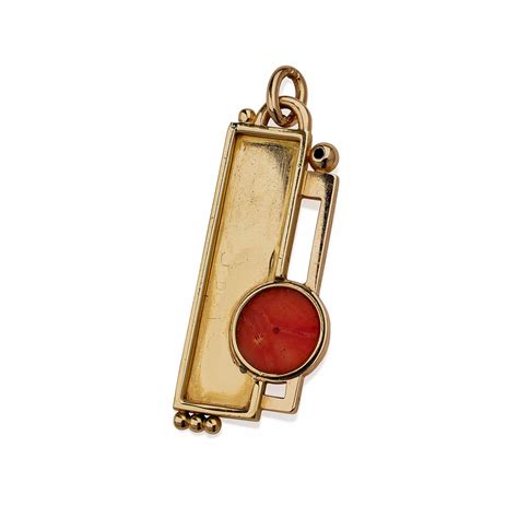 Jean Després French Modernist Hammered Gold And Coral Pendant For Sale