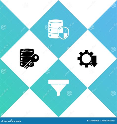 Set Server Security With Key Sales Funnel Shield And Cost Reduction Icon Vector Stock Vector