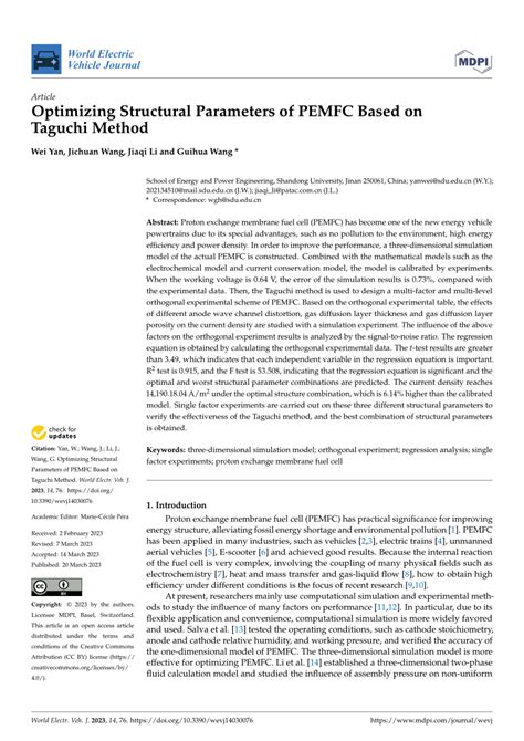 pdf optimizing structural parameters of pemfc based on taguchi method