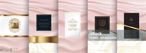 디자인 요소 라벨 아이콘 프레임 포장 고급 제품의 디자인의 컬렉션입니다 향수 비누 포도주 로션 용 분홍색 배경에 고립 된으로 만든 벡터 일러스트 0명에 대한 스톡 벡터 아트