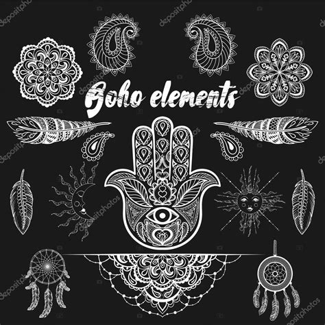 Vector Bohemian Ornamental Elements Ethnic Makhenda Hand Draw — Stock