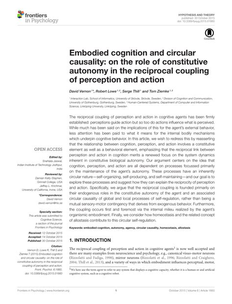 Pdf Embodied Cognition And Circular Causality On The Role Of Constitutive Autonomy In The