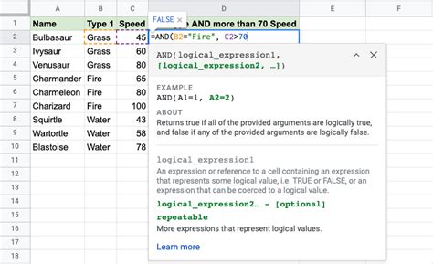 Google Sheets AND Function