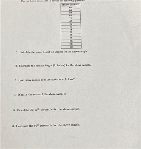 Solved Use The Below Data Table To Answer The Following