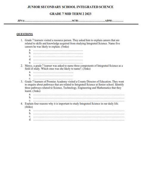 Grade 7 Exams And Homework Elimu Cloud Notes Exams Schemes Of Work Lesson Plan