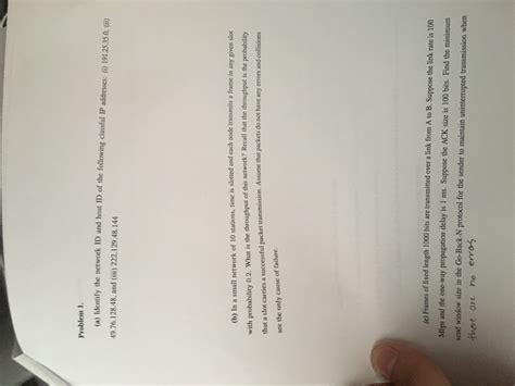 Solved Problem 1 A Identify The Network ID And Host ID Of Chegg Com