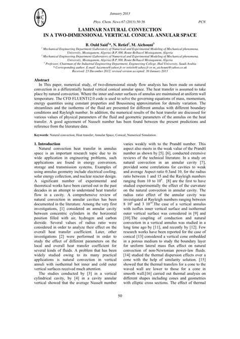 Pdf Laminar Natural Convection In A Two Dimensional Vertical Conical