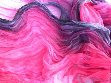 Купить Шелковый шарф палантин батик Фуксия Розовый Серый Натуральный шелк розовый шарф Батик