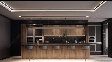 나무 캐비닛과 천장 조명 스트립을 갖춘 현대적인 주방의 고급스러운 3d 인테리어 내각 나무 템플릿 나무 방 배경 일러스트 및 사진 무료 다운로드 Pngtree