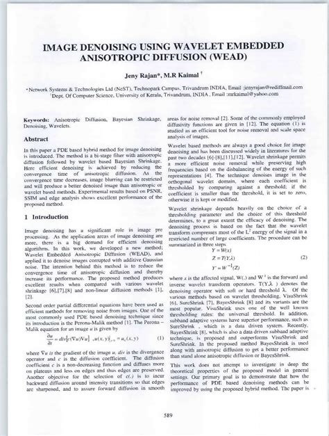 Image Denoising Using Wavelet Embedded Anisotropic Diffusion Wead Iet Conference Publication