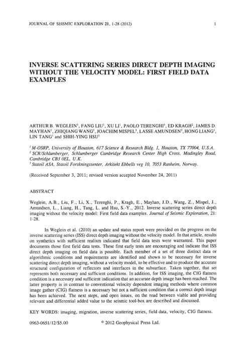 Pdf Journal Of Seismic Exploration