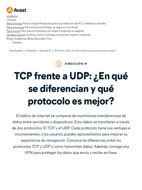 Tcp O Udp Comparación De Protocolos Tcp Y Udp Pdf