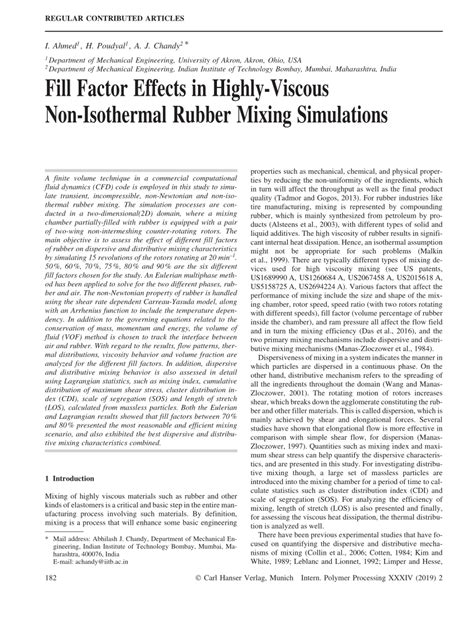 Pdf Fill Factor Effects In Highly Viscous Non Isothermal Rubber Mixing Simulations