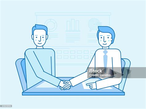 벡터 일러스트 레이 션 평면 선형 스타일과 블루 색상사업 제휴 및 협력 개념에 대한 스톡 벡터 아트 및 기타 이미지 개념 경영자 계약서 Istock