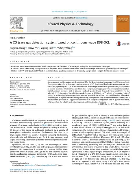 Pdf A Co Trace Gas Detection System Based On Continuous Wave Dfb Qcl