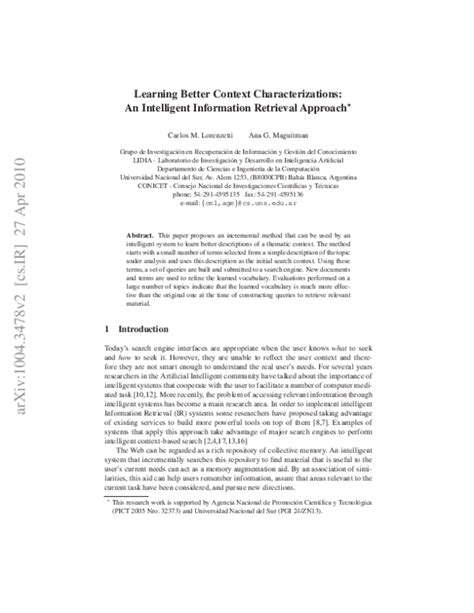 Pdf Learning Better Context Characterizations An Intelligent