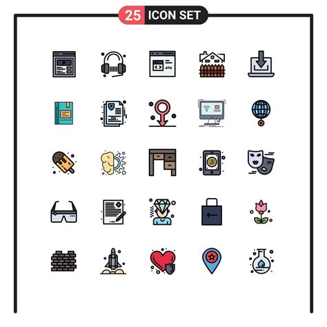 Mobile Interface Filled Line Flat Color Set Of 25 Pictograms Of Fence Building Song Apartment