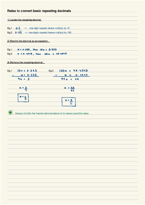 Recurring Decimals Rules To Convert Basic Repeating Decimals 1 Locate The Repeating Decimal