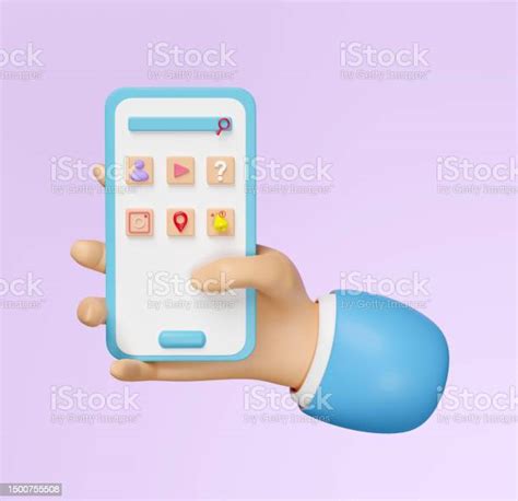 보라색 배경에 분리된 휴대폰을 사용하는 3d 손 스마트폰을 들고 있는 손 스크린 폰 개념 3d 렌더링 일러스트레이션 3차원 형태에 대한 스톡 사진 및 기타 이미지 Istock