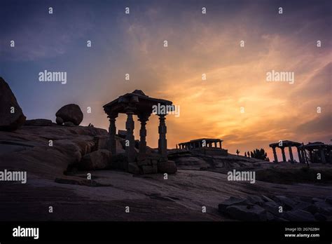 Beautiful Ancient Architecture Of Temples On Hemakuta Hill In Hampi From 14th Century