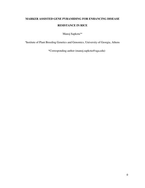 Pdf Marker Assisted Gene Pyramiding For Enhancing Disease Resistance