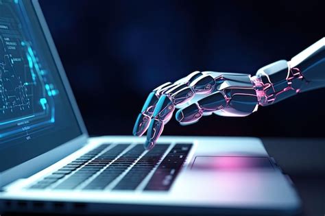 Premium Ai Image Robotic Hand Pressing A Keyboard On A Laptop 3d Rendering