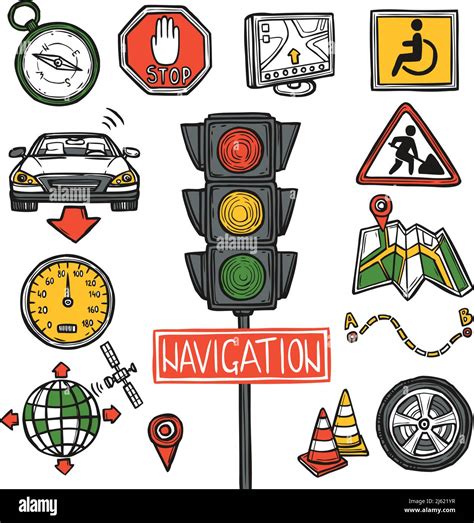 Navigation Gps Position And Geography Location Decorative Icons Sketch Set Isolated Vector