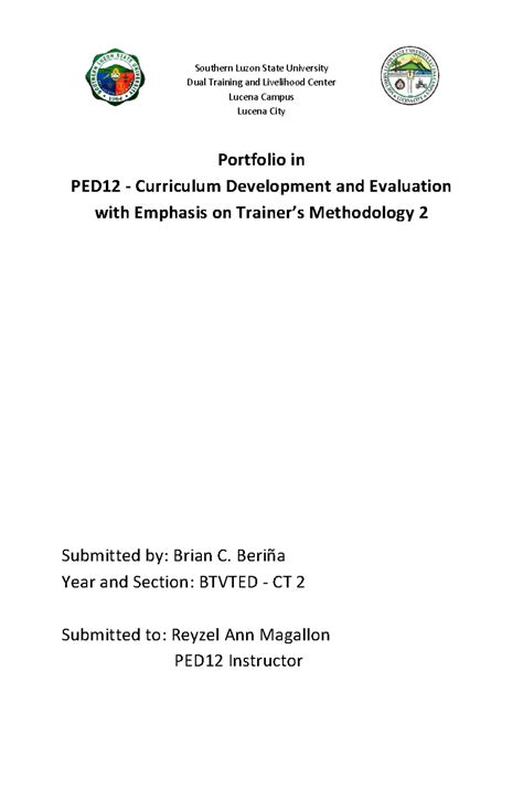 Portfolio Content Rubrics Southern Luzon State University Dual Training And Livelihood Center