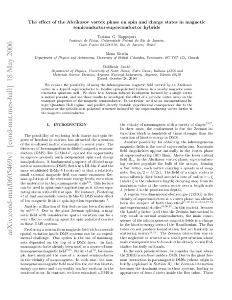 Pdf Effect Of The Abrikosov Vortex Phase On Spin And Charge States In Magnetic Semiconductor