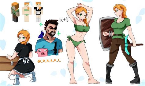 Steve Alex Pig And Parrot Minecraft Drawn By Dashi Danbooru