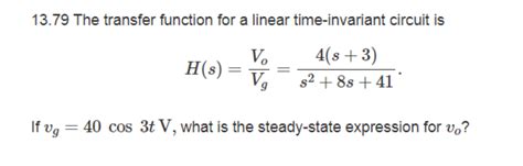 solved 13 79 the transfer function for a linear