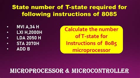 T State Calculation For Instructions Of 8085 T States For Mvi T