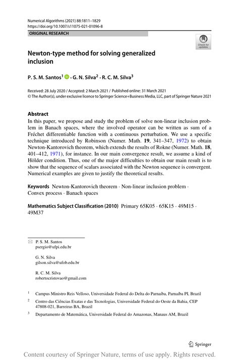 Newton Type Method For Solving Generalized Inclusion Request Pdf