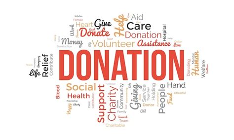 커뮤니티 기금 모금 벡터 그림의 Donation 자선 지원 재정 기부 지원을 위한 단어 구름 배경 개념 프리미엄 벡터