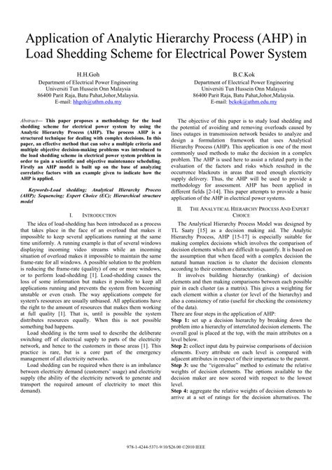 Pdf Application Of Analytic Hierarchy Process Ahp In Load Shedding Scheme For Electrical
