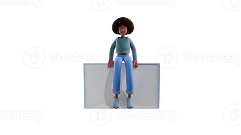 3d Ilustração Relaxado Africano Menina 3d Desenho Animado Personagem