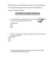 Solving Probability Problems Conditional Probability Worksheet Course Hero