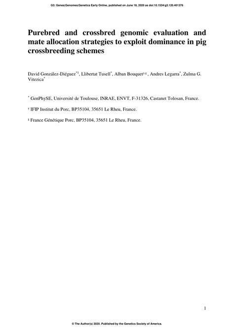 Pdf Purebred And Crossbred Genomic Evaluation And Mate Allocation Strategies To Exploit