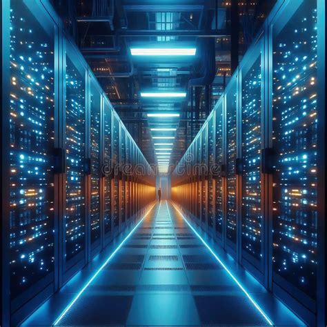 Server Room With Racks Data Center For Data Processing Cloud And Network Security Stock