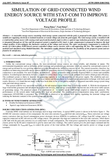 Pdf Wind Energy Grid Integration With Statcom