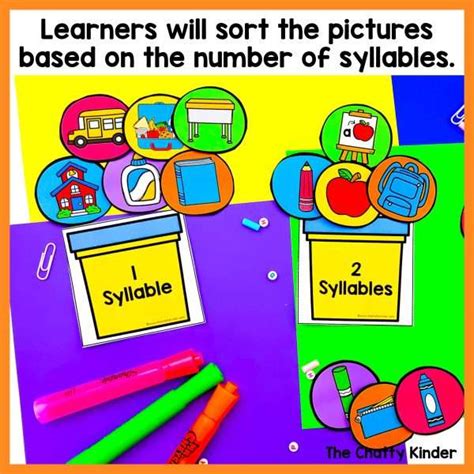 Syllable Sorting Activity Kindergarten Back To School Literacy Center The Chatty Kinder