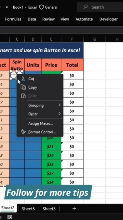How Insert And Use Spin Button In Excel Exceltips Exceltricks Excelshortcuts Excelfunctions