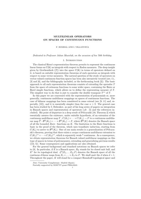 Pdf Multilinear Operators On Spaces Of Continuous Functions