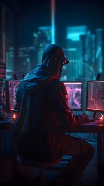 Premium Ai Image Hooded Computer Hacker Stealing Data From A Dark Room Cybercrime Concept