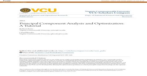 Pdf Principal Component Analysis And Optimization A Tutorial