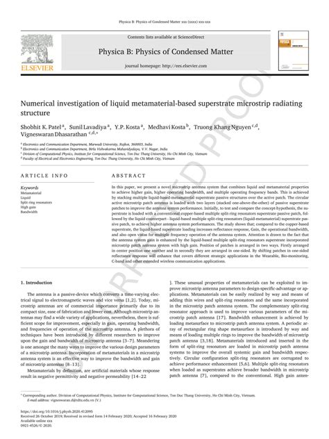 Pdf Numerical Investigation Of Liquid Metamaterial Based Superstrate Microstrip Radiating